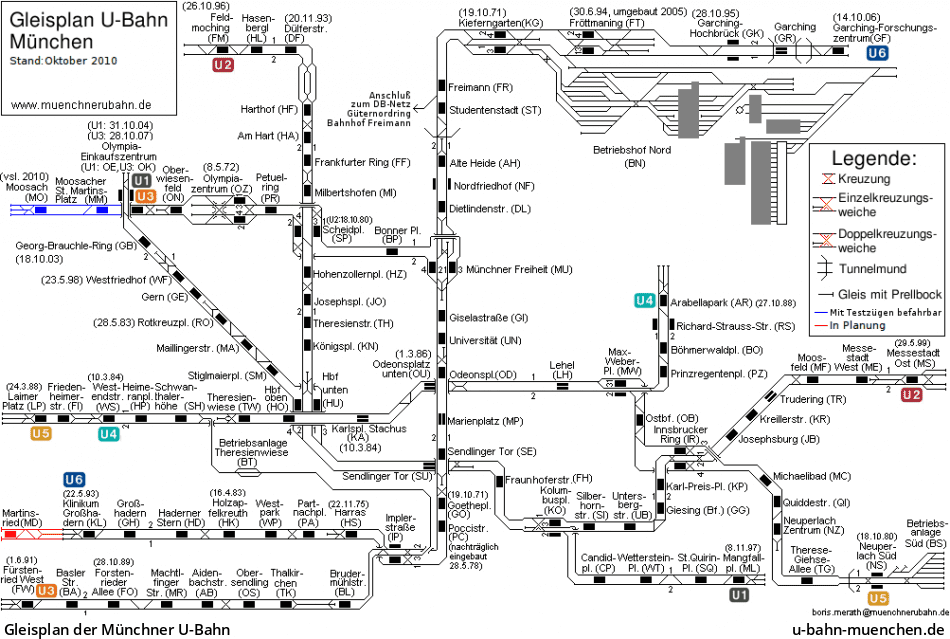 Gleisplan und Netz - U-Bahn München